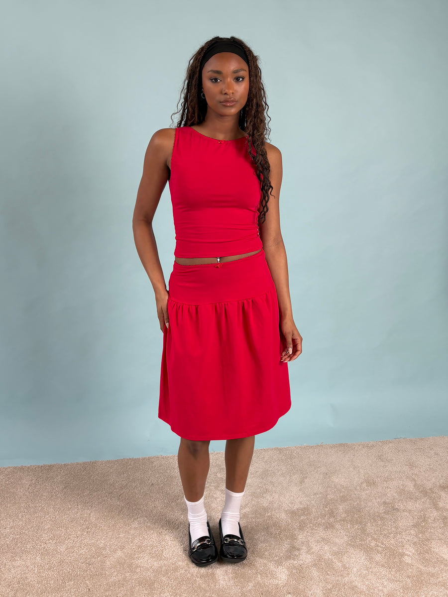 Bonnie Midi Skirt - Strawberry Red – Evie Joynes